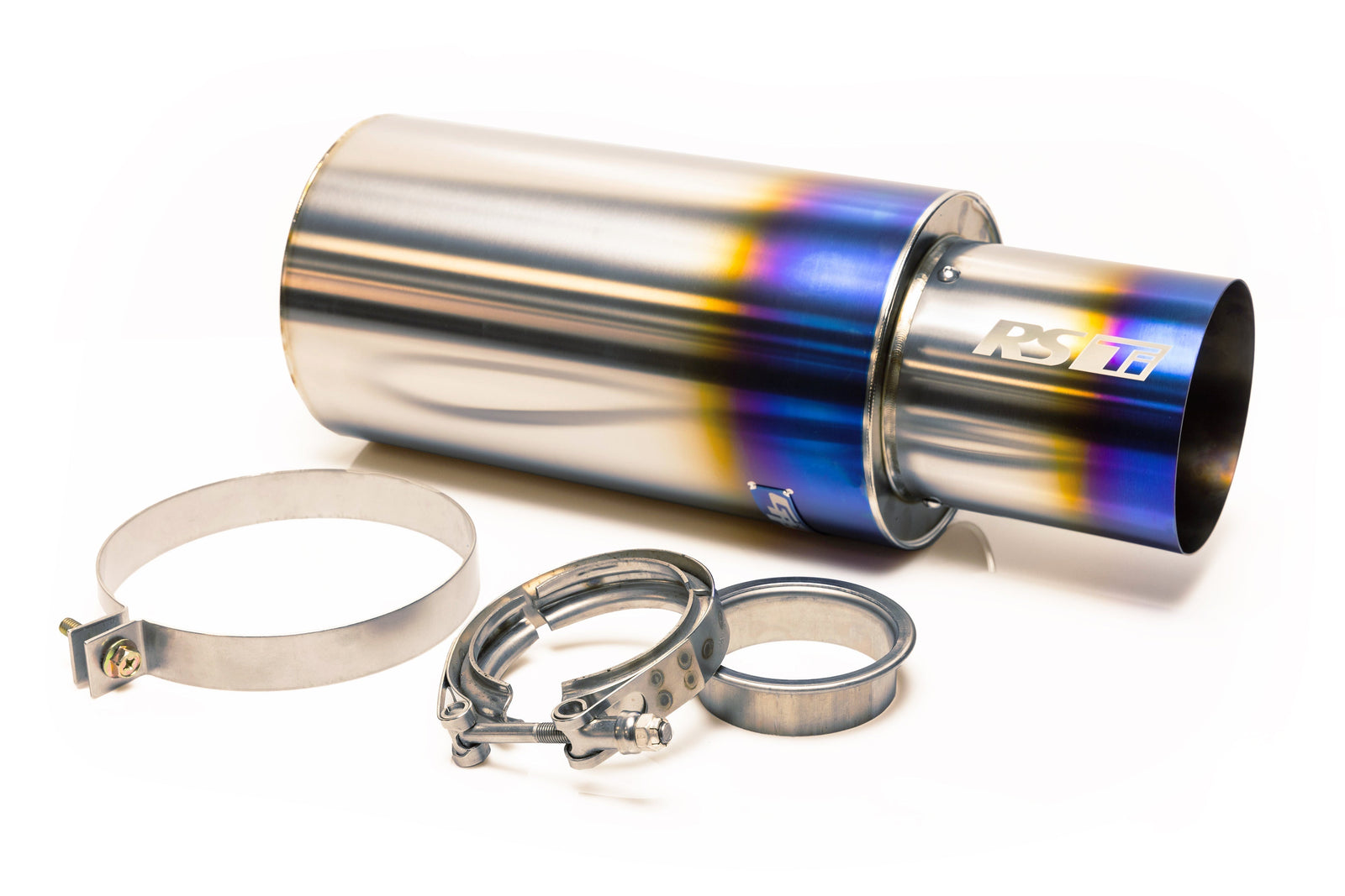 Universal RS-Ti Round Titanium Muffler(s) and Tip with V-Band