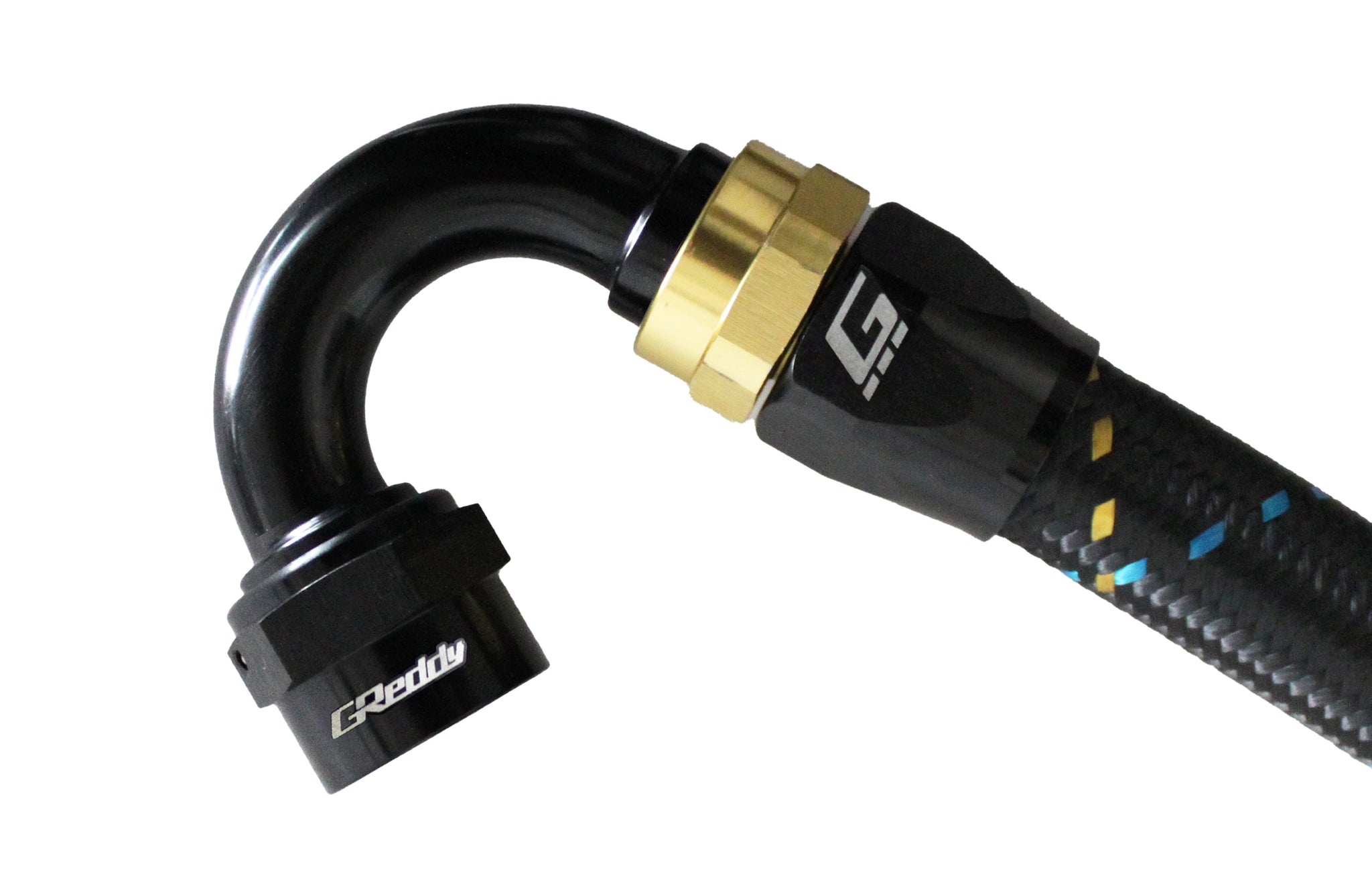 GREDDY 150 DEG. AN HOSE END(s) - BLACK/GOLD - (12800415 12800615 12800