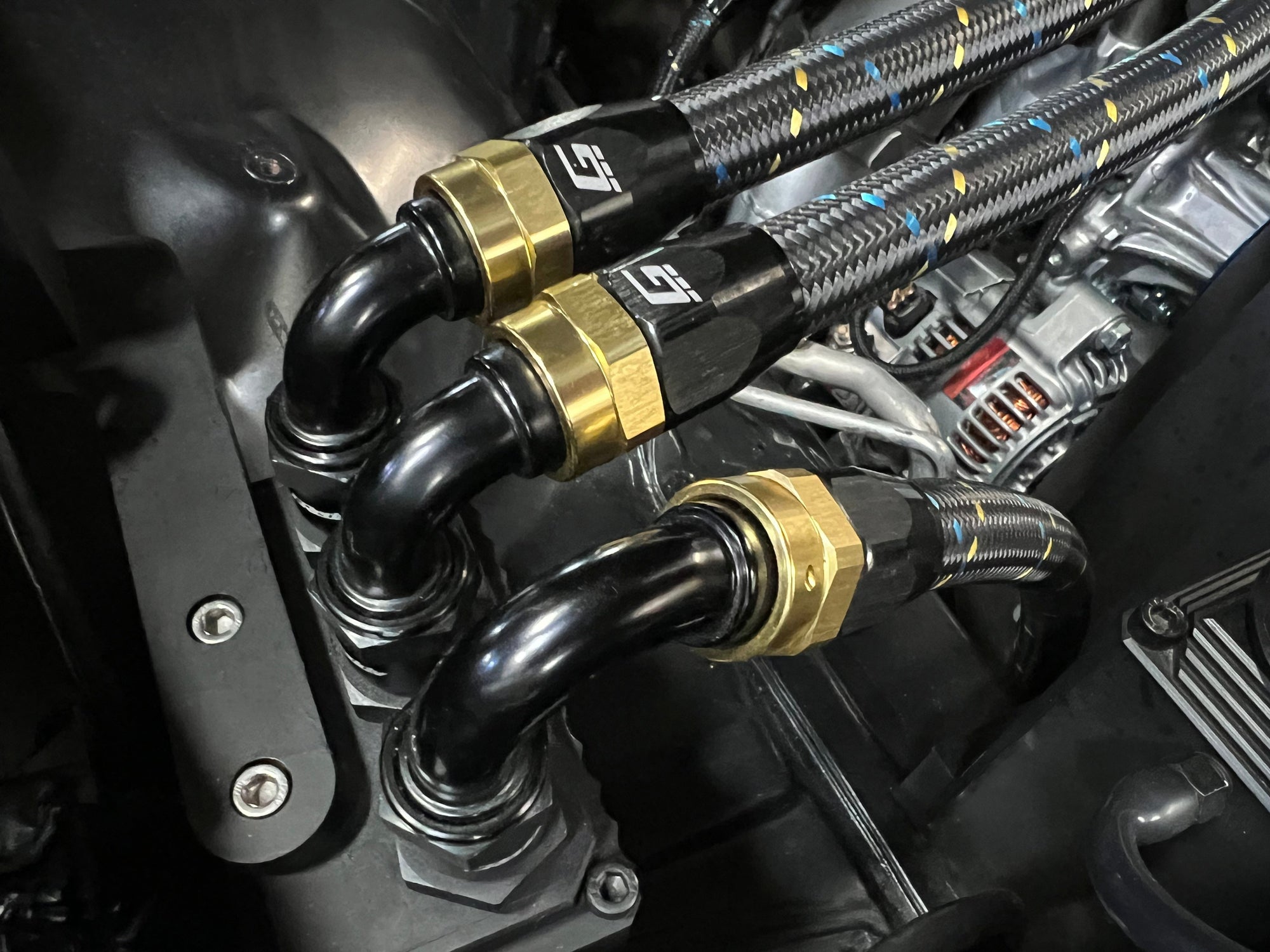 GReddy -4 Nylon Braided Hose(s) - Black / Gold / Blue