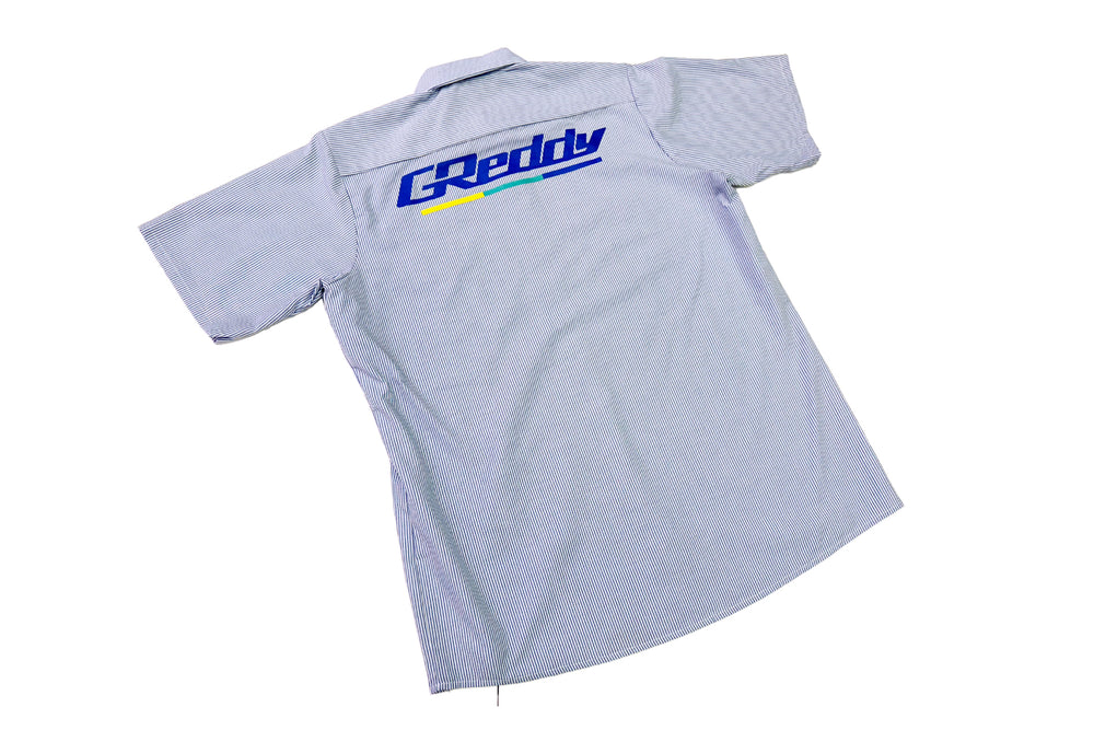 NEW! GReddy Mechanic's Button-up Work Shirt(s) V3 - Blue/White Stripe
