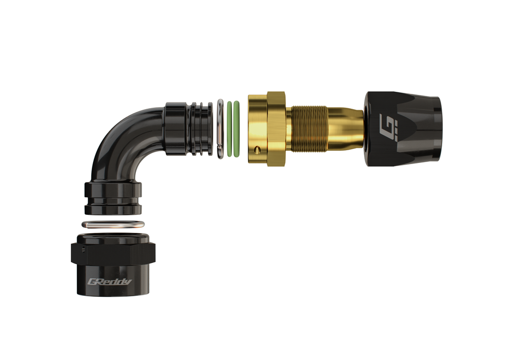 GREDDY 90 DEG. AN HOSE END(s) - BLACK/GOLD - (12800490 12800690 128008